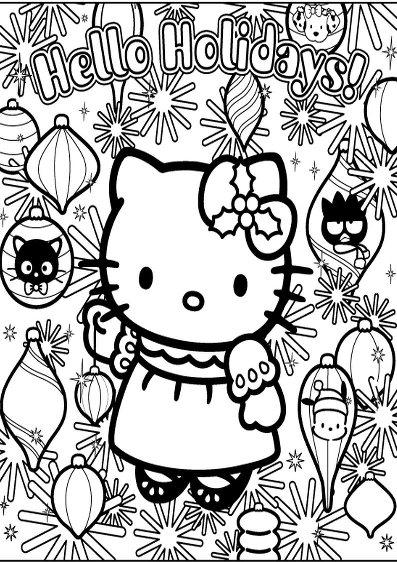 Świąteczna Kolorowanka Hello Kitty, obrazek do wydruku nr 16